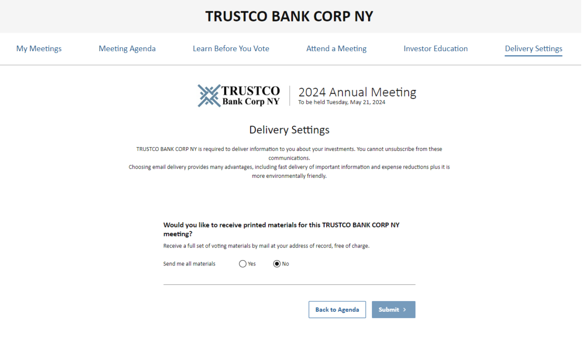 Annual Meeting Of Shareholders on May 20, 2025 | Trustco Bank
